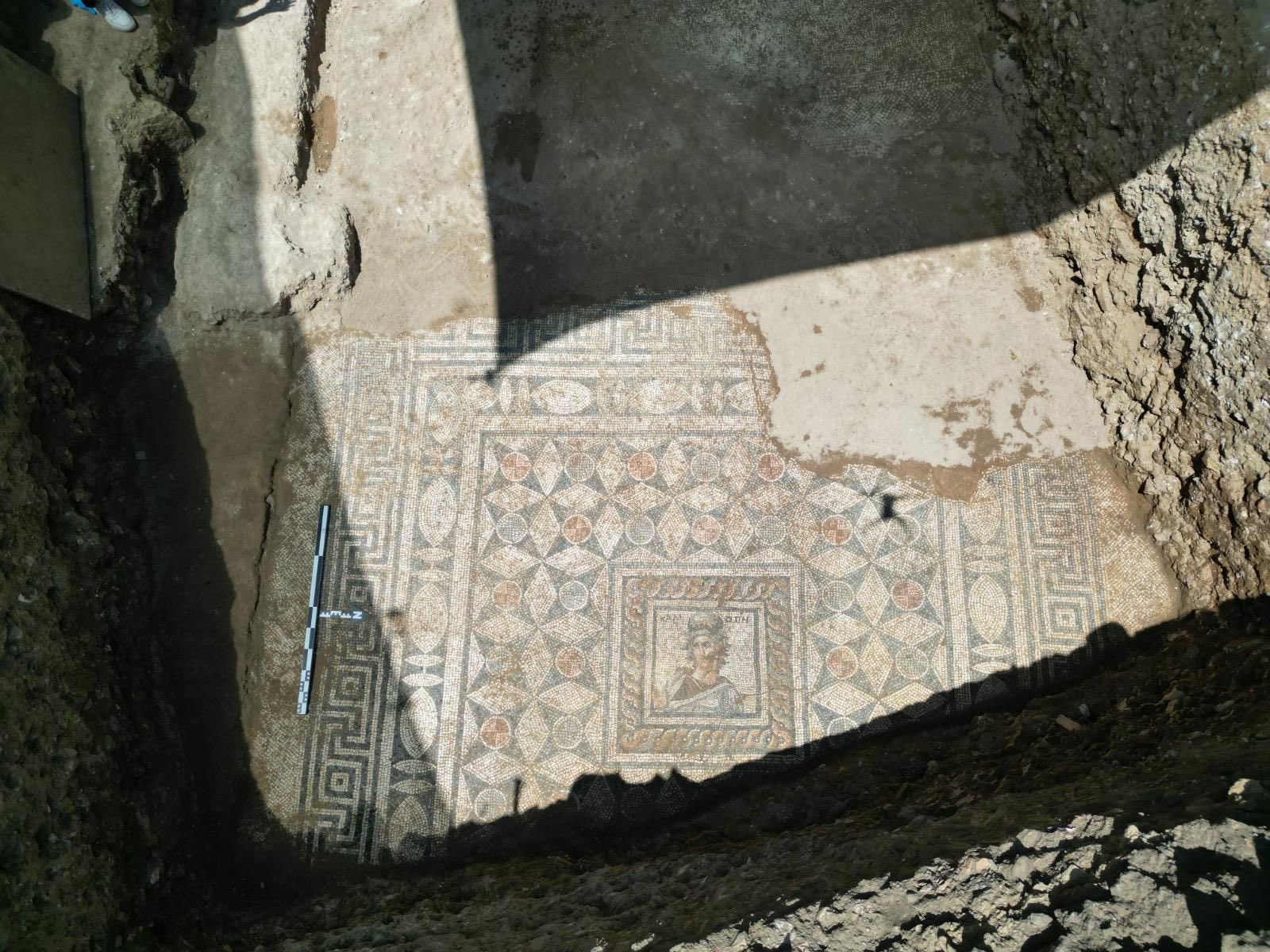 2200-year-old mosaic floor depicting the muse Kalliope was discovered in the ancient city of ...